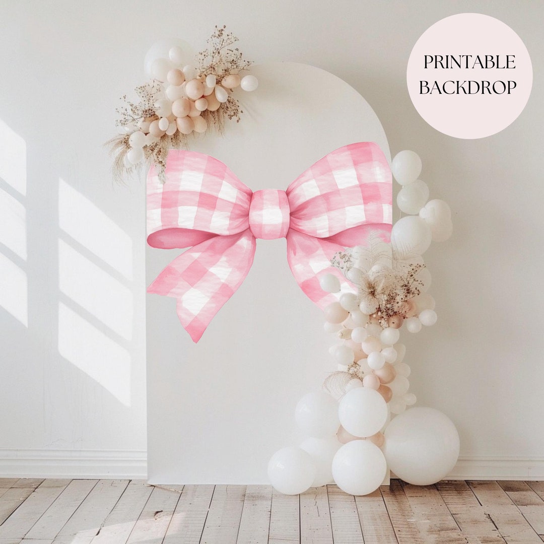 PRINTABLE DIY Pink Bow Balloon Backdrop Pink Coquette First Birthday ...