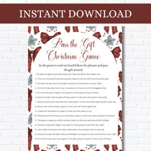 Printable Christmas Pass the Gift Game Bundle Christmas Party Games ...