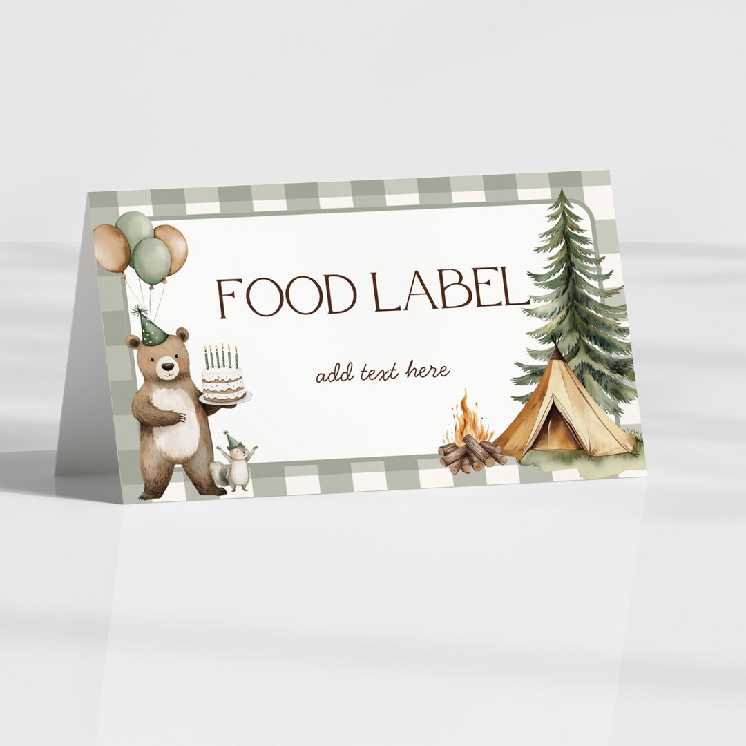One Happy Camper 1st Birthday Buffet Labels Camping 1st Birthday Place ...