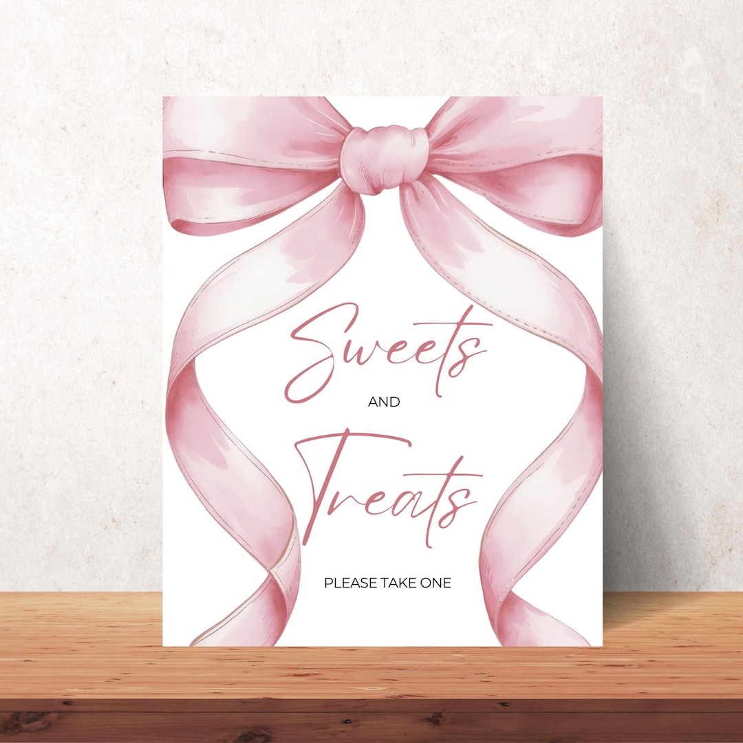 Pink Bow Dessert Table Sign Template Editable Baby Shower Sign Favors ...