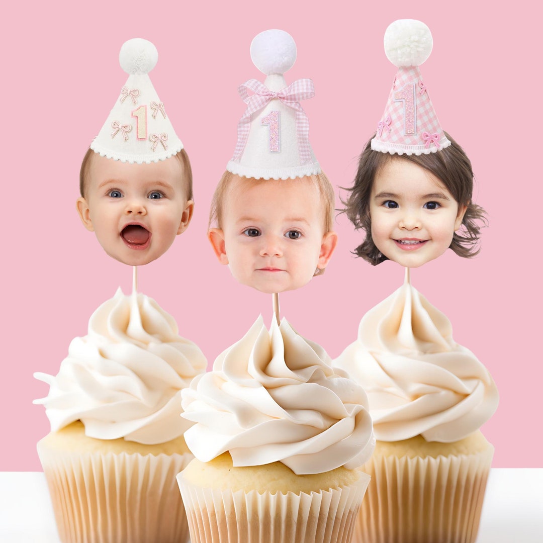 Pink Bow First Birthday Cupcake Topper Coquette Gingham Decor First ...