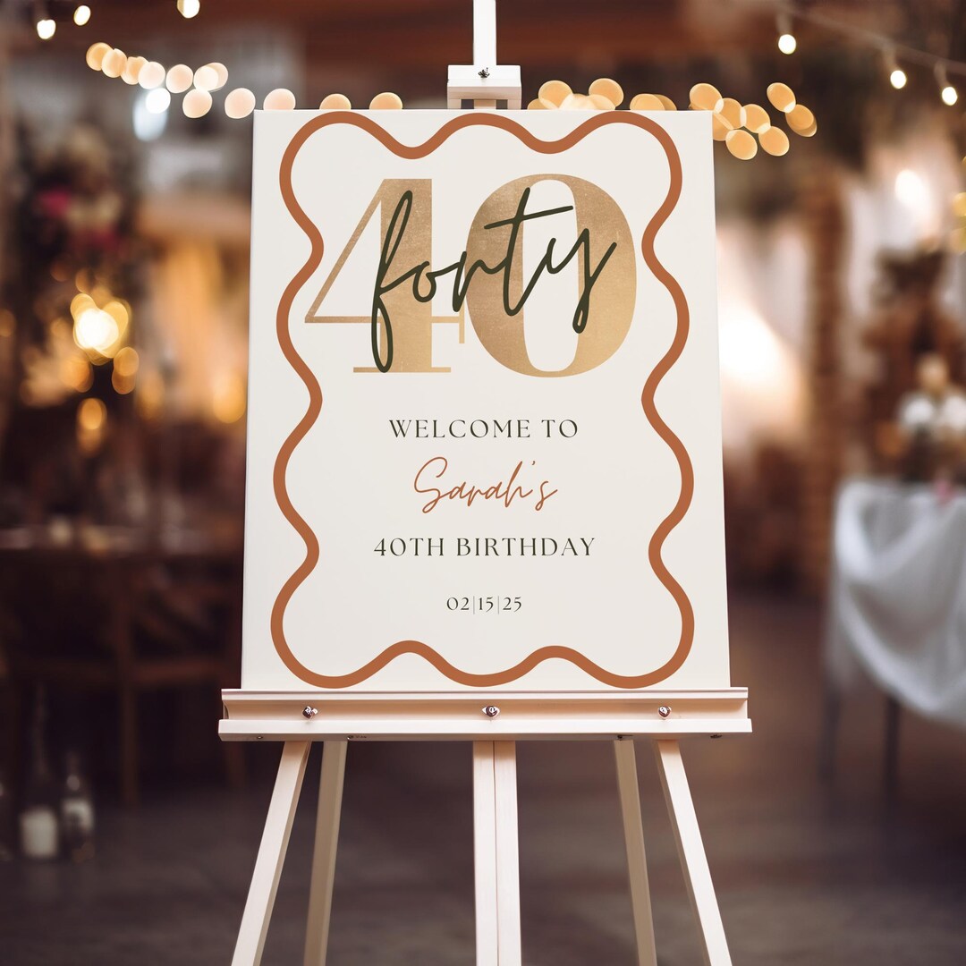 Modern 40th Birthday Welcome Sign Template Cheers to 40 Years Welcome ...