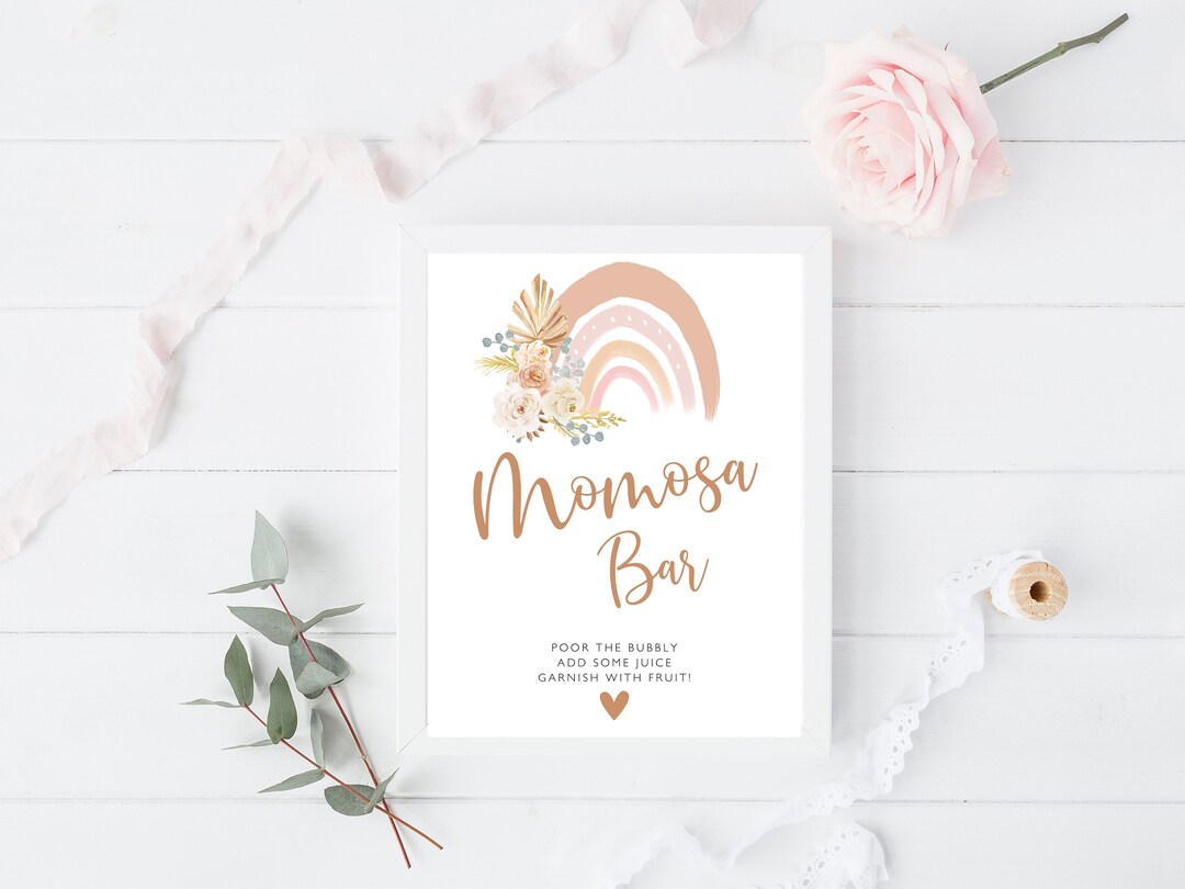 Momosa Sign Boho Rainbow Sign Boho Rainbow Mimosa Table Sign Boho ...