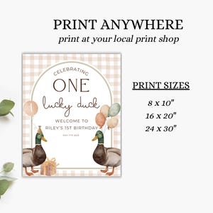 One Lucky Duck Birthday Welcome Sign Editable Lucky Duck Party Welcome ...