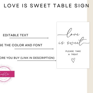 Love is Sweet Sign Printable, Modern Desert Table Sign Sign, Bohemian ...