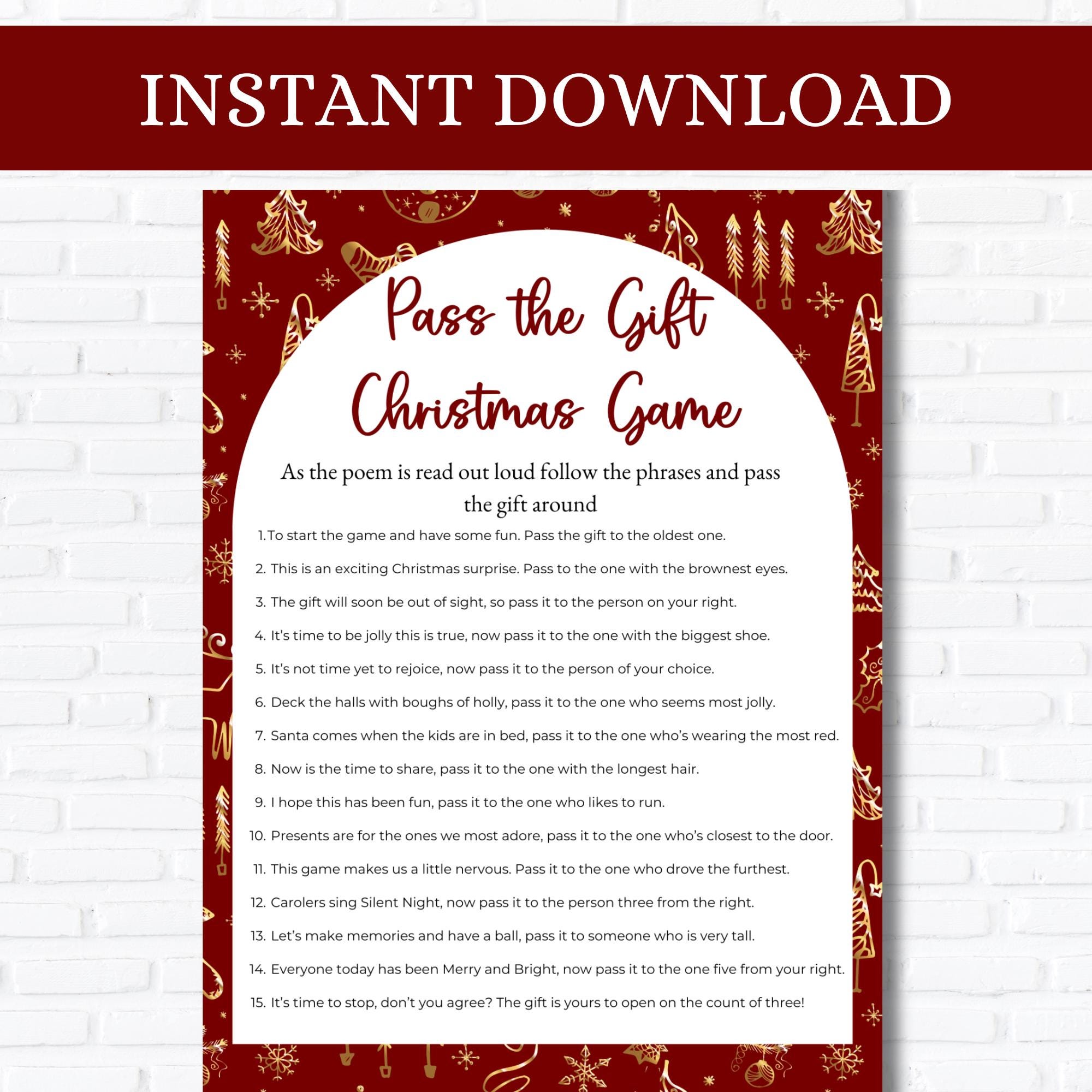 Christmas Pass the Gift Game Office Christmas Party Games Printable ...