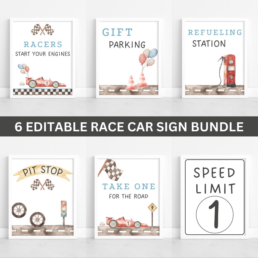 Editable Racing Party Signs Bundle Race Cars Birthday Food Drink Signs ...