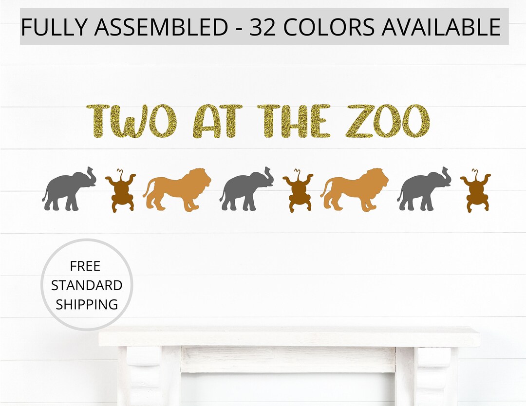 Two at the Zoo Banner, Zoo Animal Garland, Zoo 2nd Birthday Party Decor ...