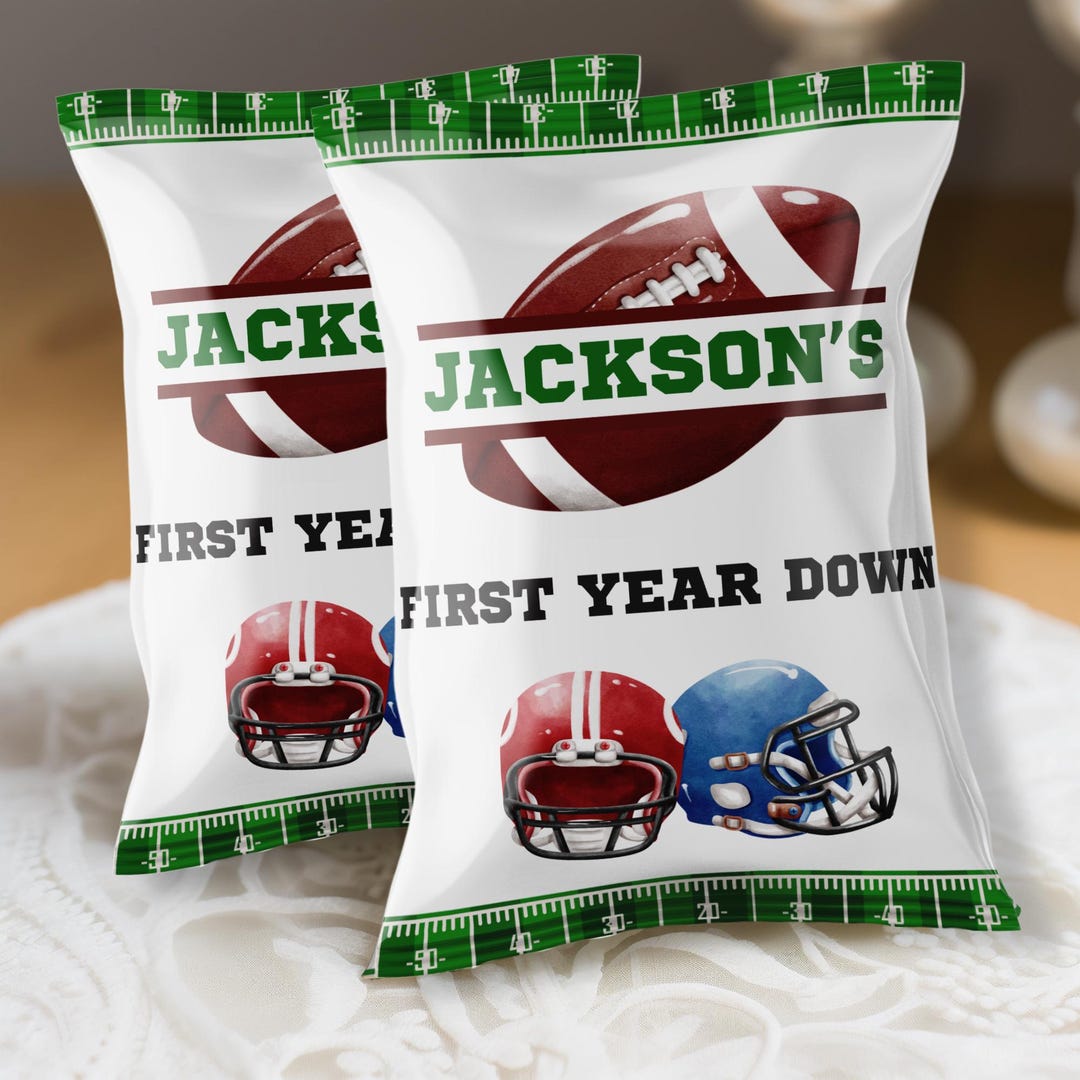 Football 1st Birthday Chip Bag First Down Football Birthday Party ...