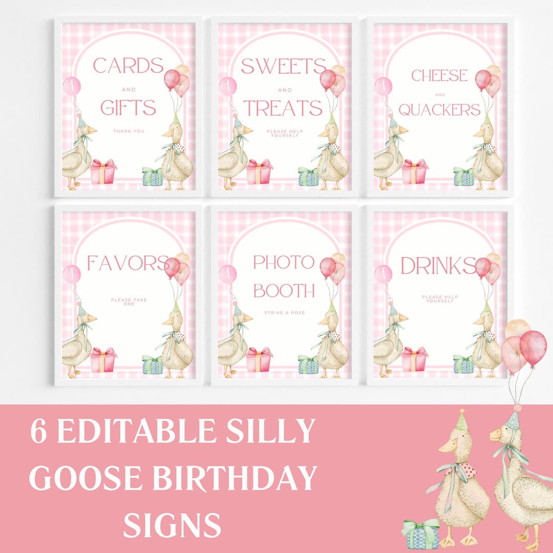 One Silly Goose Birthday Editable Sign Bundle Goose Themed First ...