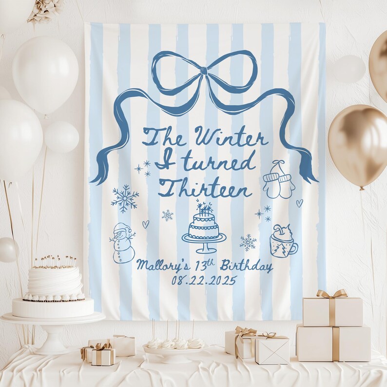 The Winter I Turned Birthday Banner Any Age Custom Party Sign Holiday ...