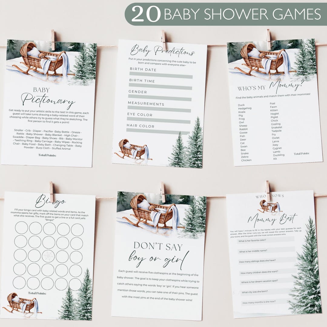 Winter Baby Shower Games Bundle Editable Templates Winter Wonderland ...