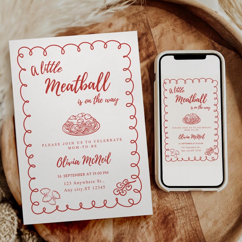 Meatball Baby Shower Invitation Template Editable A Little Meatball is ...