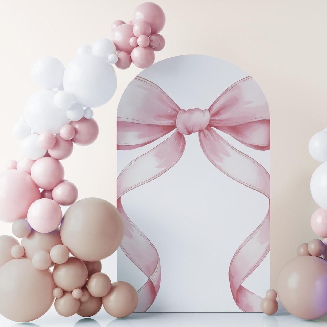 Pink Bow Arch Background Coquette Aesthetic Balloon Arch Backdrop Pink ...