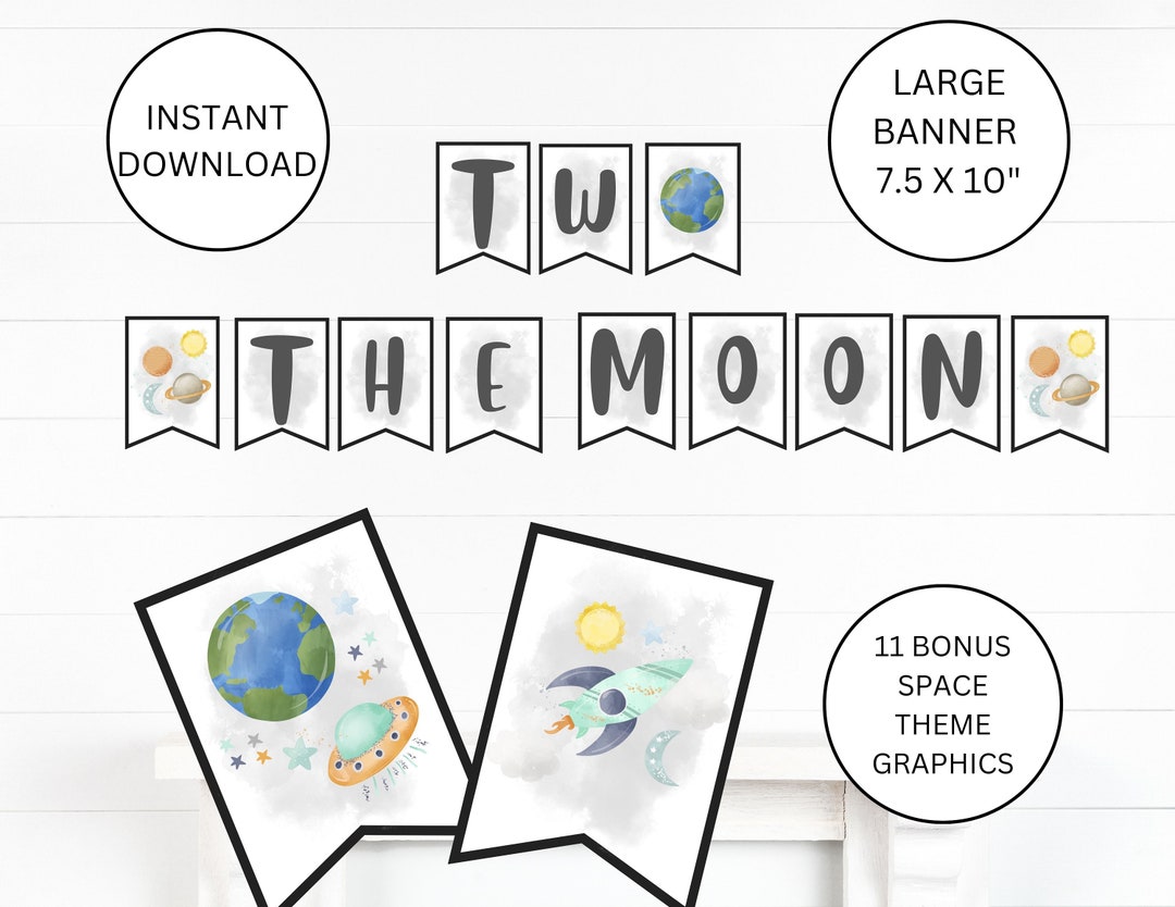 Two the Moon Banner Two the Moon Sign Moon 2nd Birthday Decor Space ...