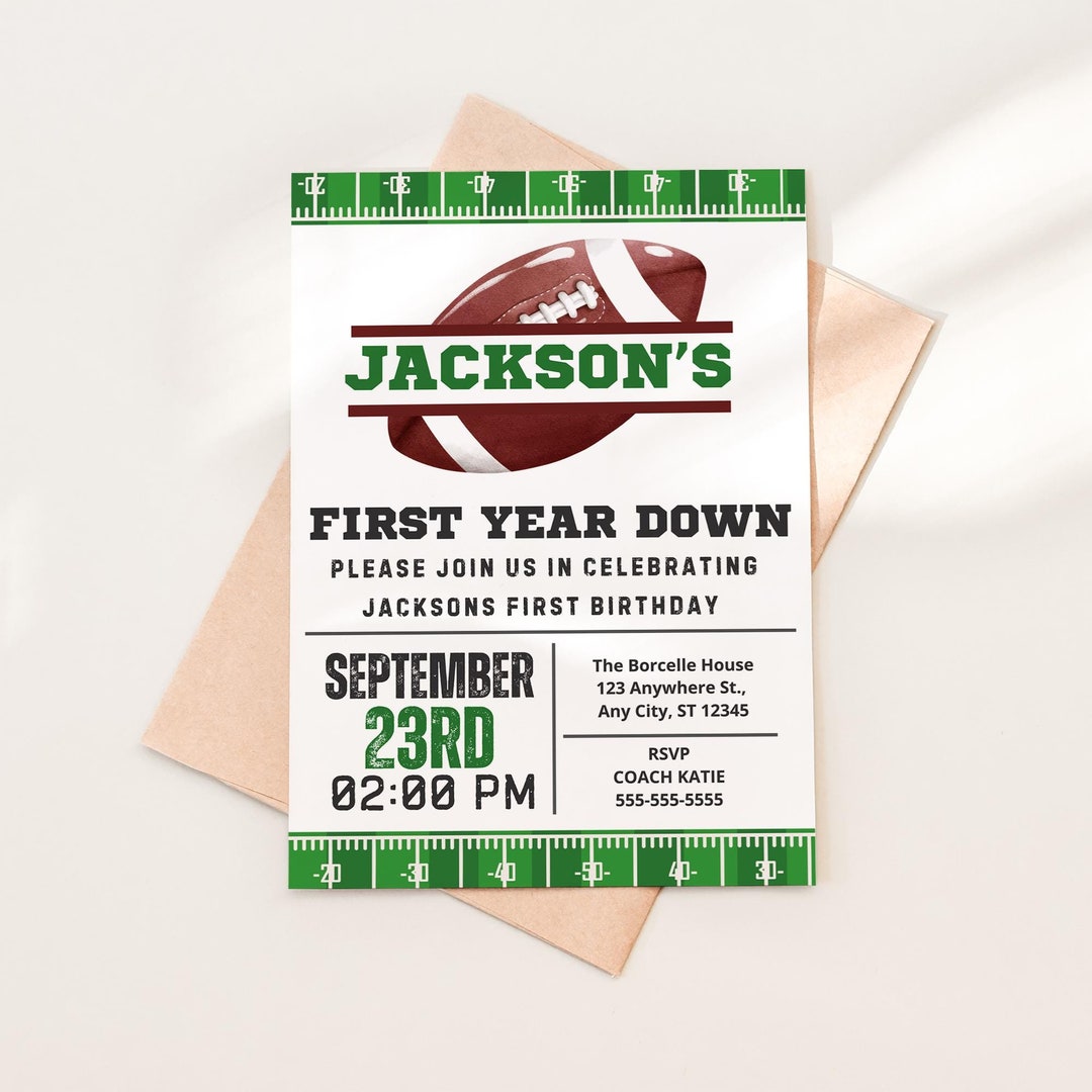 First Year Down Invite First Down Birthday Invitation Football 1st ...