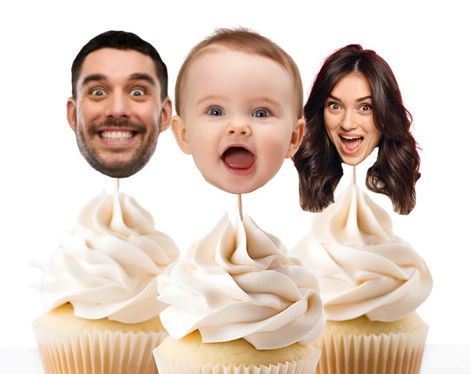 Adult Birthday Hat Personalized Face Stick, Head on a Stick Cupcake ...