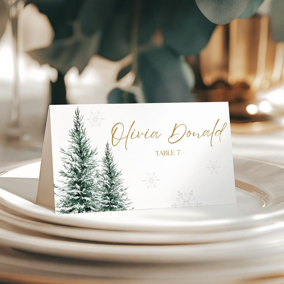 Winter Wedding Place Card Template Editable Wedding Place Card Editable ...