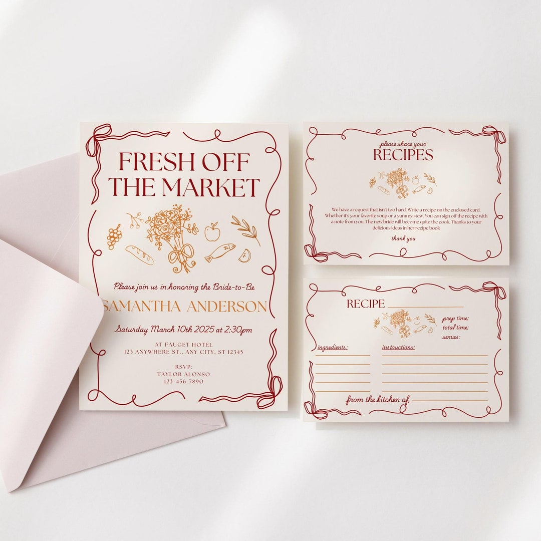 Off the Market Bridal Shower Invitation Template Recipe Card Farmer's ...