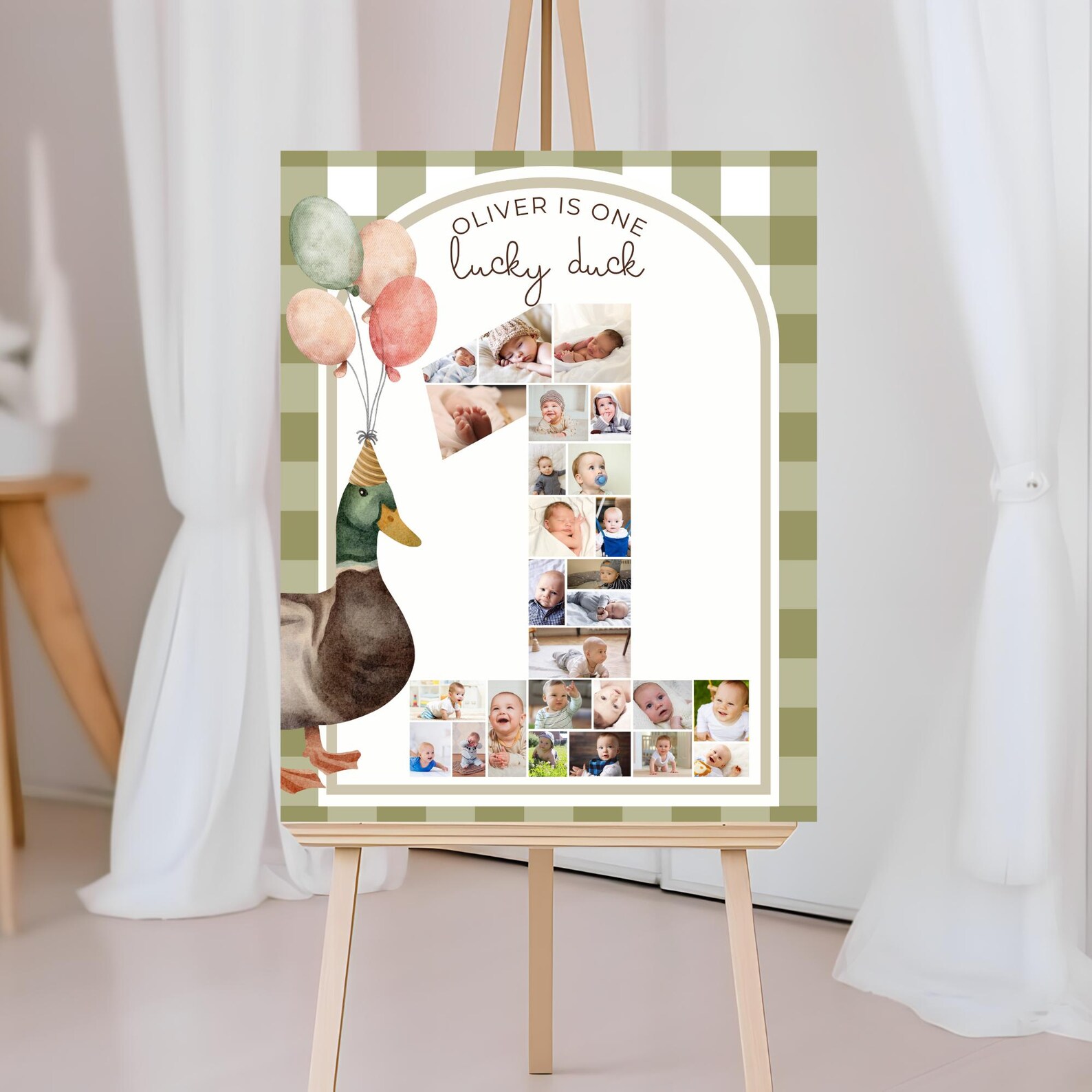 One Lucky Duck Birthday Sign Photo Collage Editable Mallard Duck 1st ...