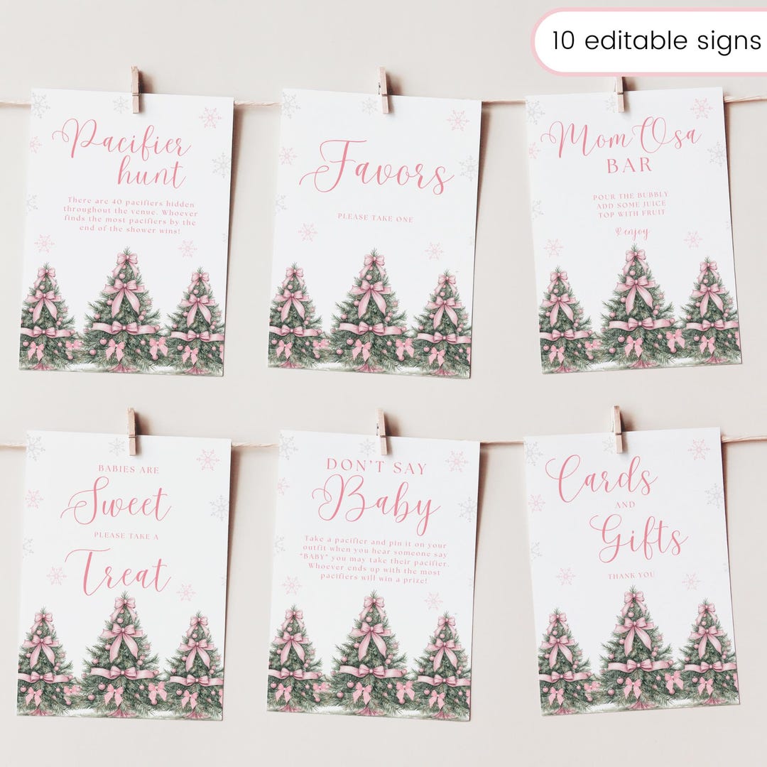 Pink Winter Baby Shower Baby Shower Sign Bundle Baby Its Cold Outside ...