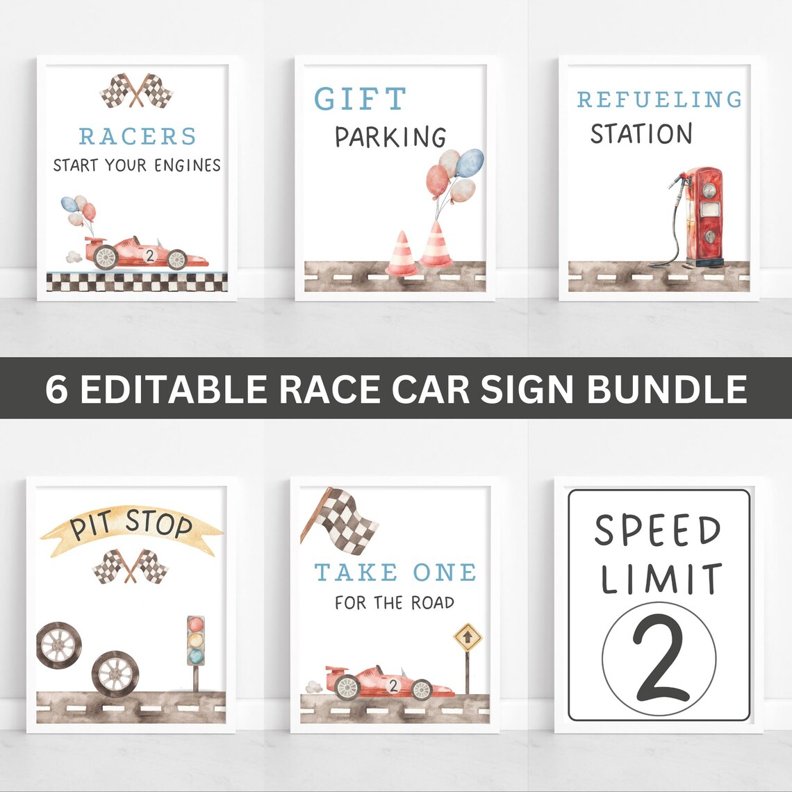 Editable Racing Party Signs Bundle Race Cars Birthday Food Drink Signs ...