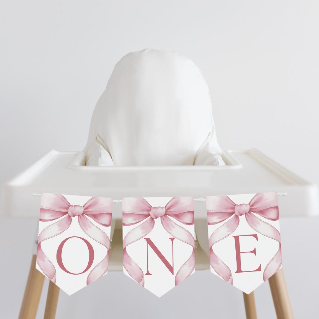 Pink Bow First Birthday High Chair Banner Coquette Aesthetic 1st First ...