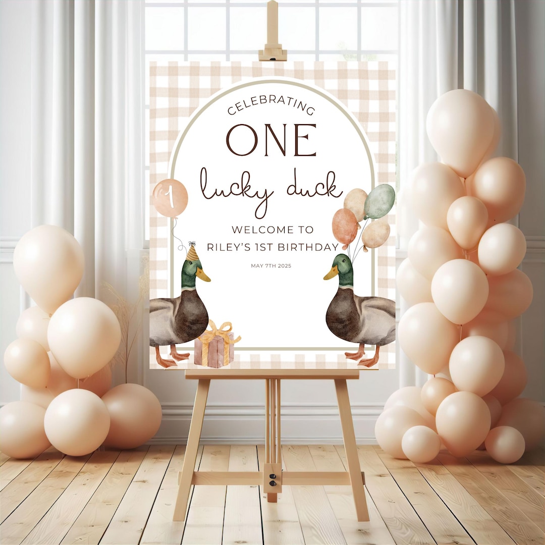 One Lucky Duck Birthday Welcome Sign Editable Lucky Duck Party Welcome ...