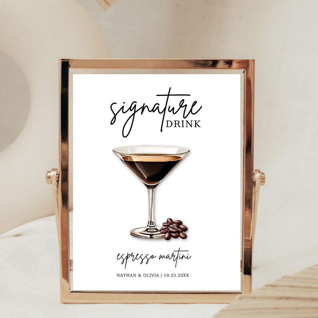 Signature Drink Espresso Martini Bar Sign Template Wedding Signature ...