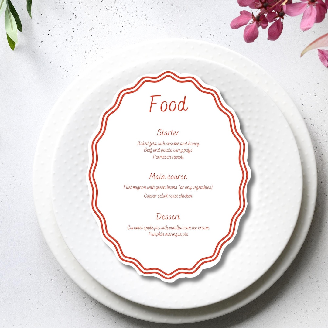 Wavy Menu Template Wedding Menu Card Bridal Shower Menu Editable ...