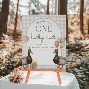 One Lucky Duck Birthday Welcome Sign Editable Lucky Duck Party Welcome ...