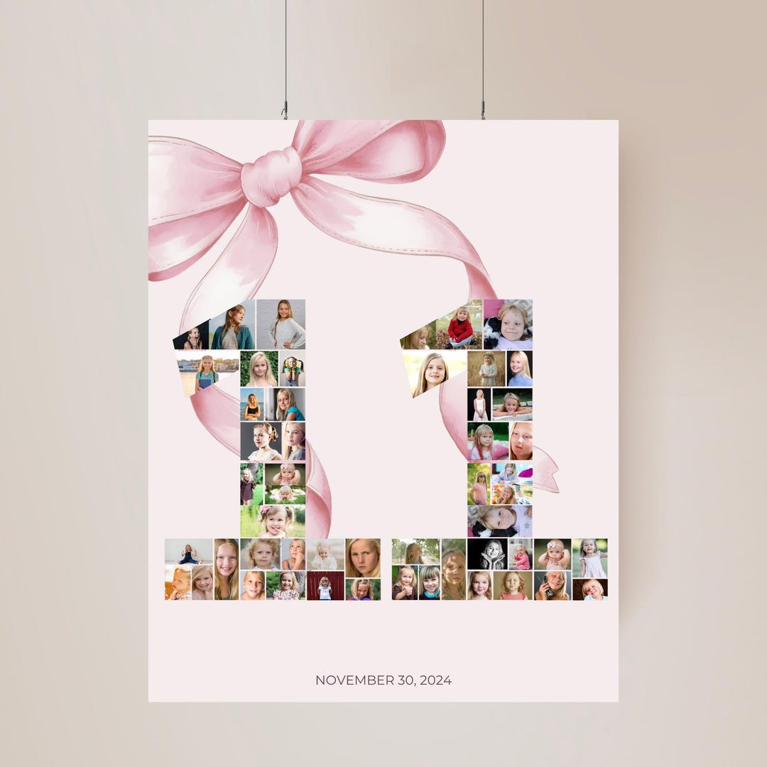 11th Birthday Photo Sign Girl Pink Coquette Invite 11 Year Old Girl ...