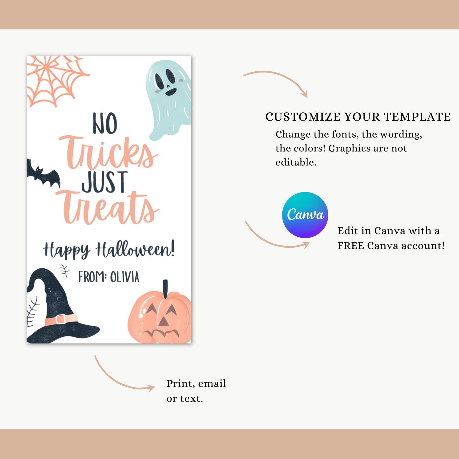 Editable Halloween Gift Tags Boo Favor Tag Costume Party Trick or Treat ...