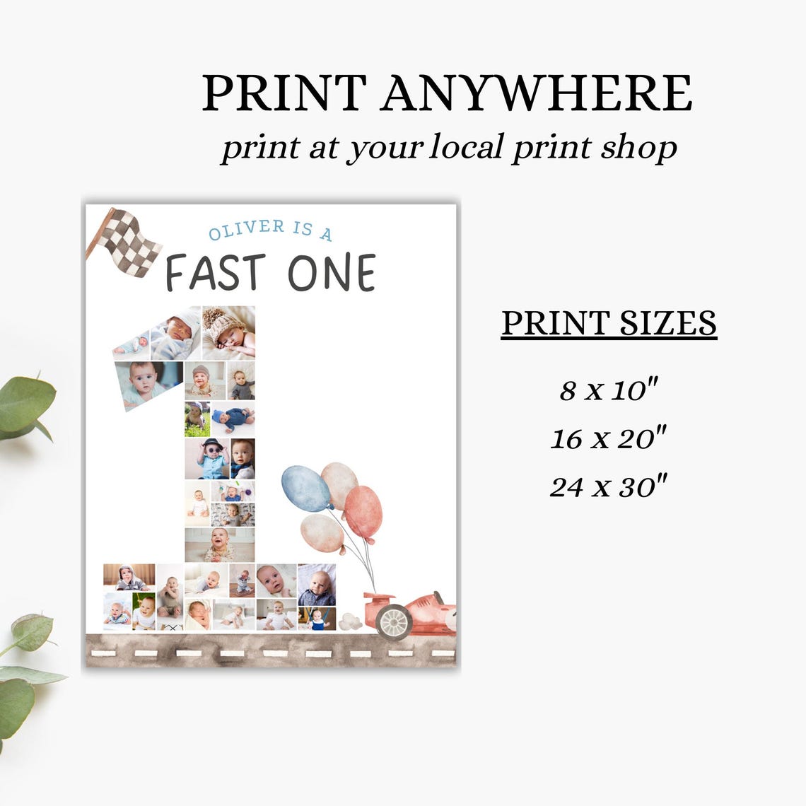 Fast One Birthday Milestone Poster Editable Race Car Birthday 1st ...