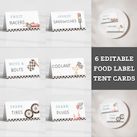 Race Car Food Tents, Editable Growing up Two Fast Blue Vintage Race Car ...