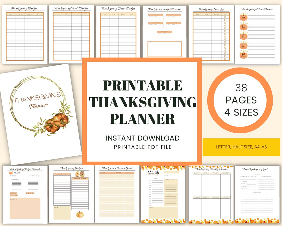 Printable Thanksgiving Planner, Thanksgiving Meal Planner, Thanksgiving ...