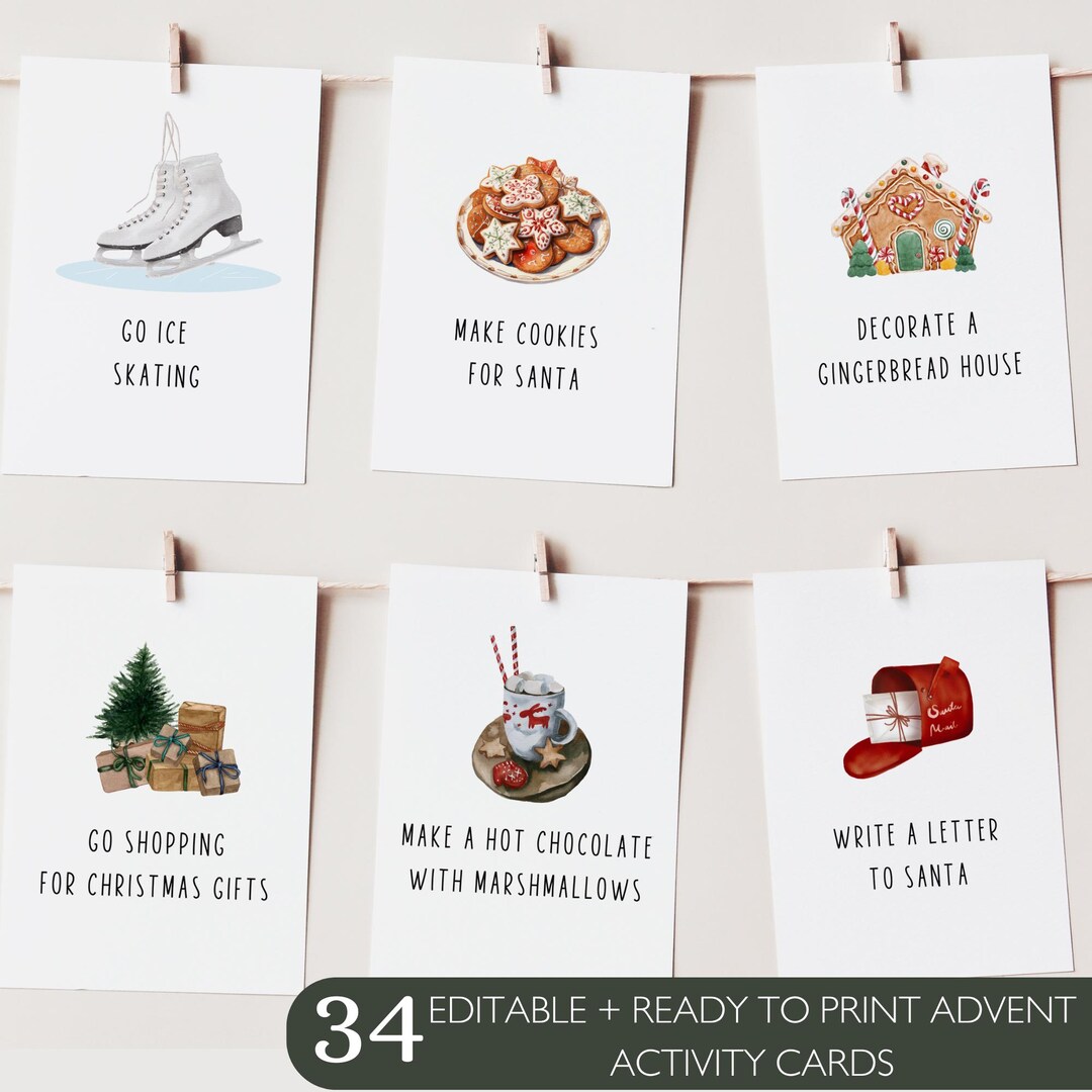 Christmas Advent Calendar Activity Cards Printable Christmas Holiday ...