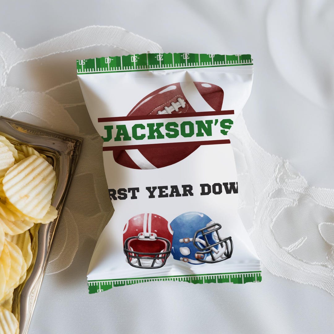 Football 1st Birthday Chip Bag First Down Football Birthday Party ...