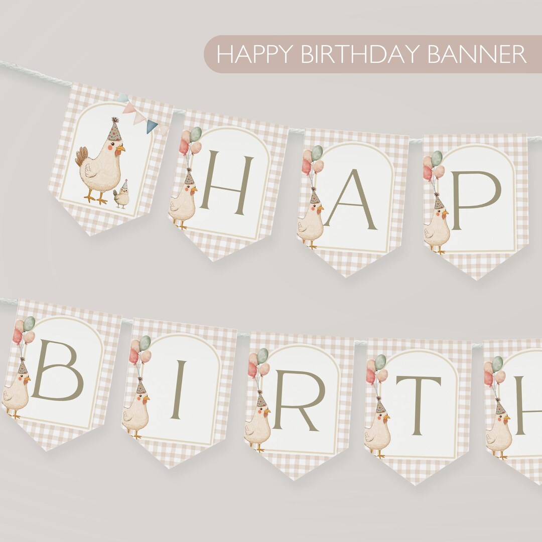 One Cute Chick First Birthday Party Sign Happy Birthday Banner Chicken ...