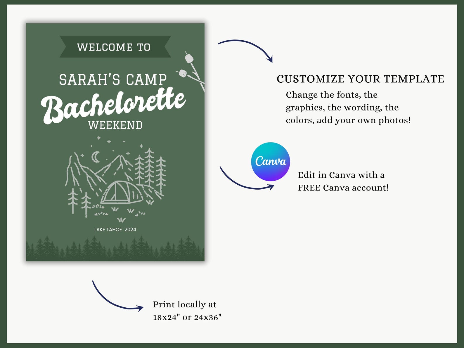 Camp Bachelorette Welcome Sign Template Camping Bachelorette Party ...