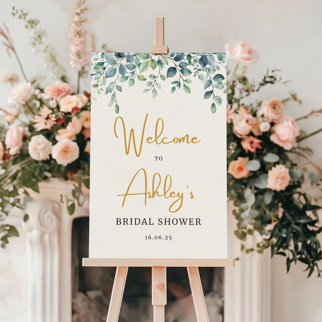 Eucalyptus Bridal Shower Welcome Sign Personalized Greenery Eucalyptus ...
