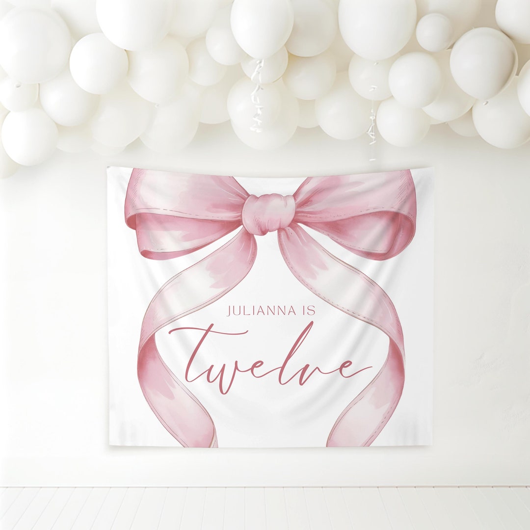 12 Year Old Girl Birthday Custom Banner Pink Coquette 12th Birthday ...