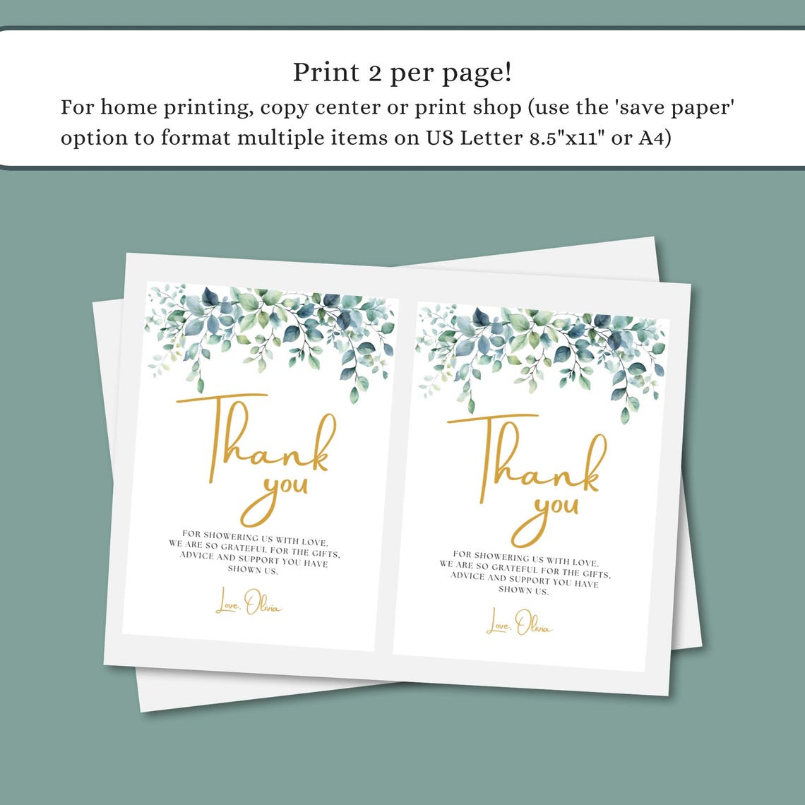 Personalized Eucalyptus Thank You Cards Greenery Wedding Theme Custom ...
