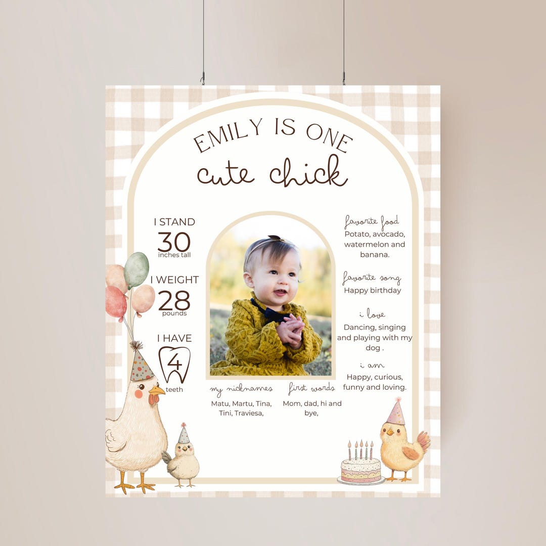 One Cute Chick Birthday Milestone Sign Editable Chicken Party Monthly ...