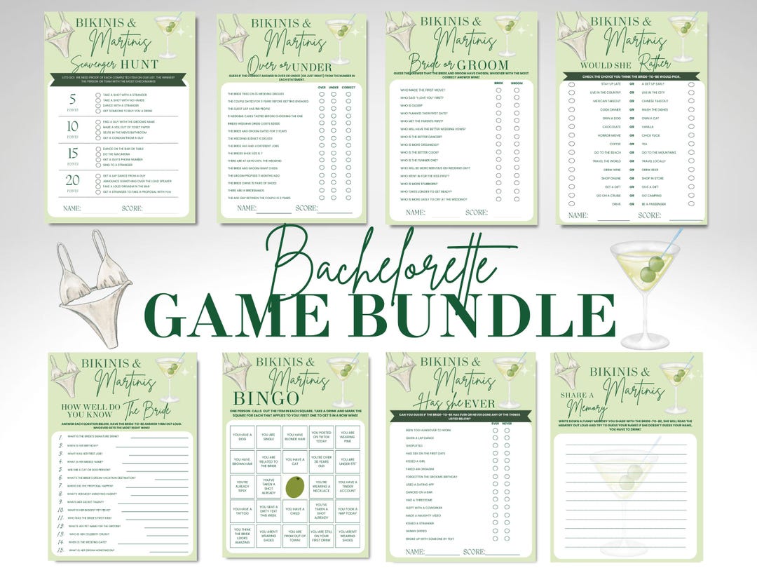 Bikinis and Martinis Bachelorette Party Games Bundle Bachelorette Games ...