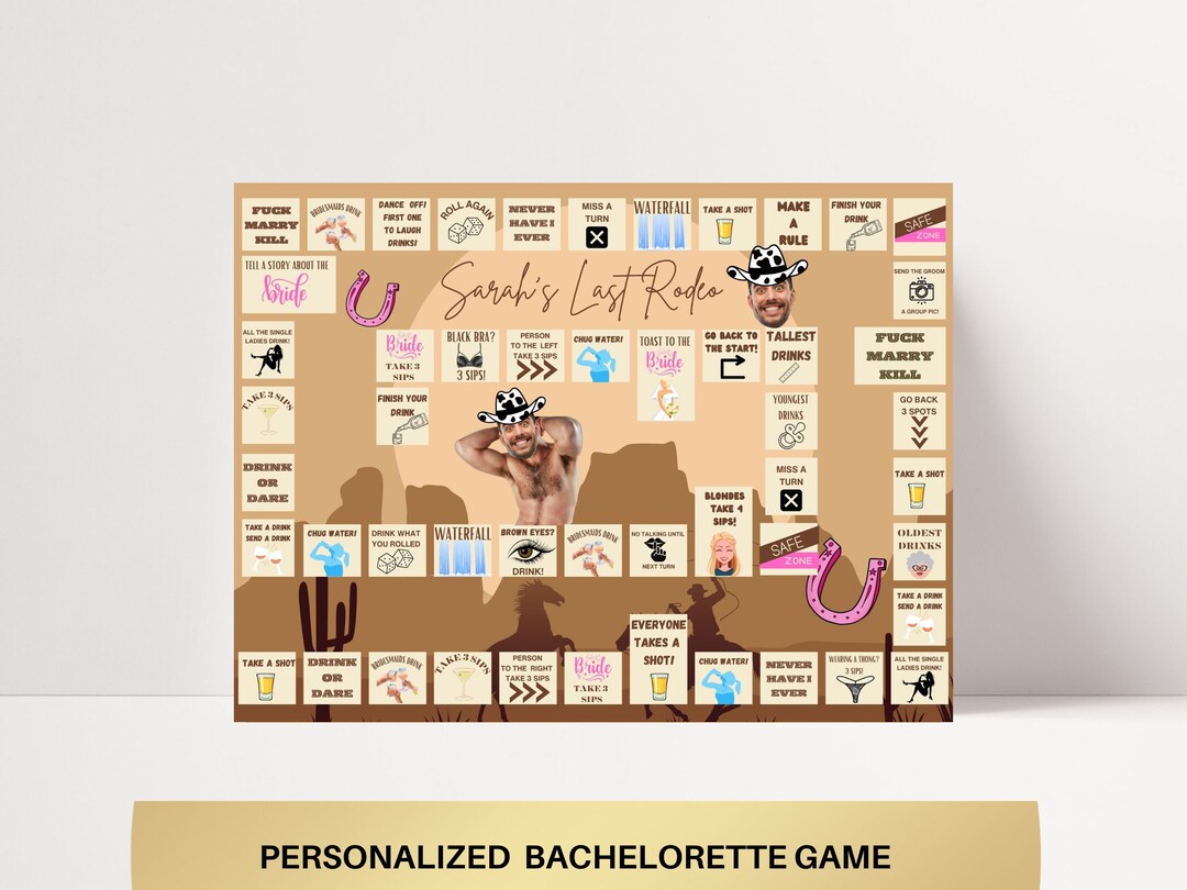 Cowboy Bachelorette Board Drinking Game Party Game Template Last Rodeo ...