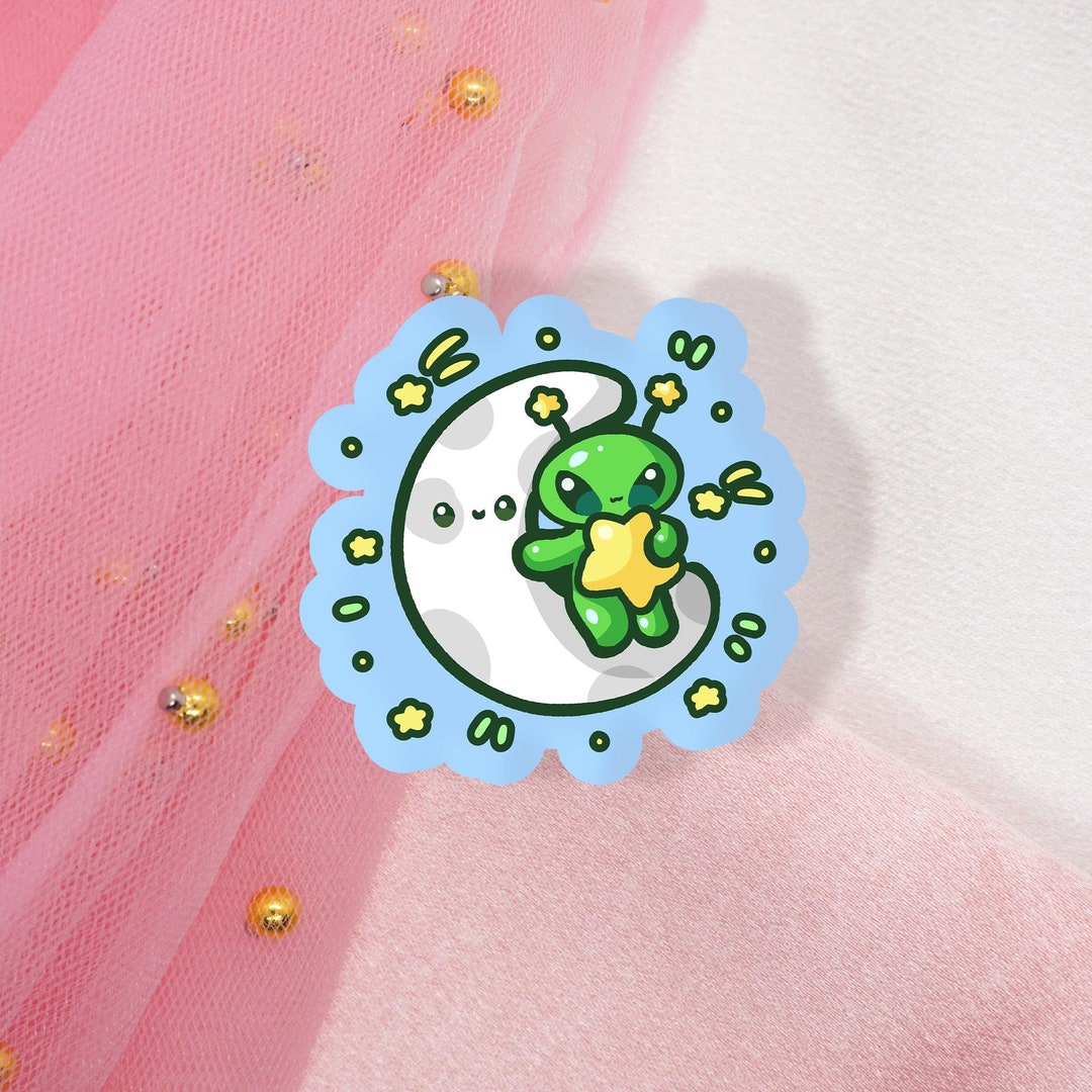 Cute Kawaii Alien on Moon Sticker Galaxy Space Alien Vorp Meme Moon ...