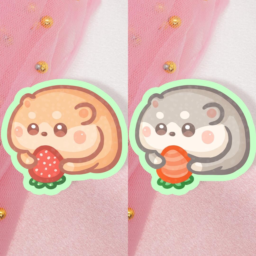 Cute Kawaii Holo Hamster With Strawberry Carrot Sticker | Rodent | Pet ...