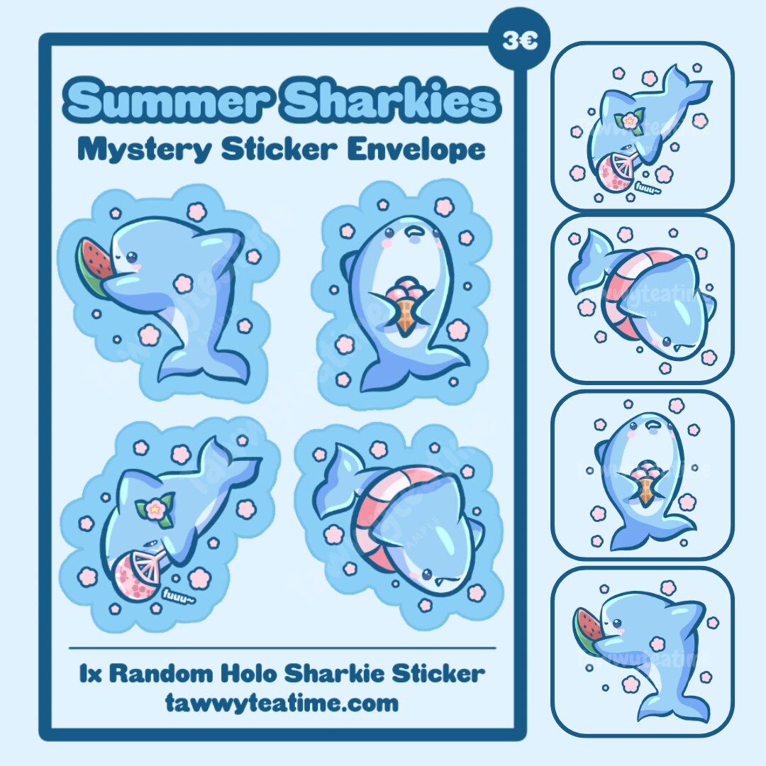 1 Cute Summer Sharkies Holo Sticker With Envelope Pride Month Sharks ...