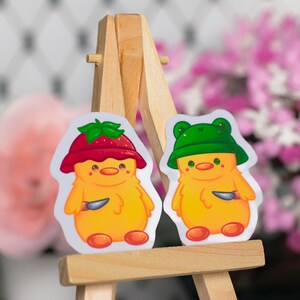 Cute Sticker Single or Set Yellow Duck Chicks Chicken With Knives Bird ...